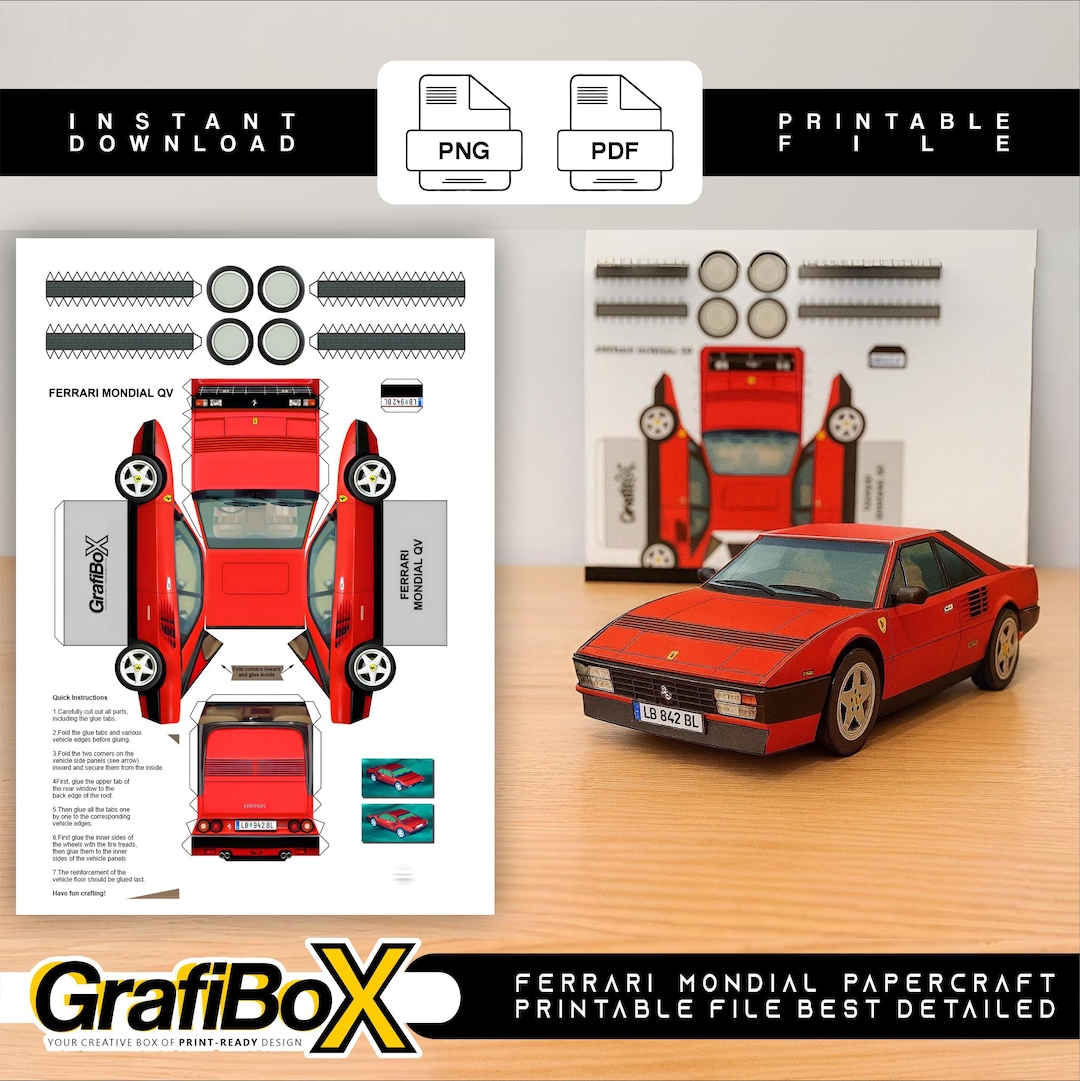 Ferrari Mondial Papercraft Model – Dad Gift Printable PNG – 3D Paper ...