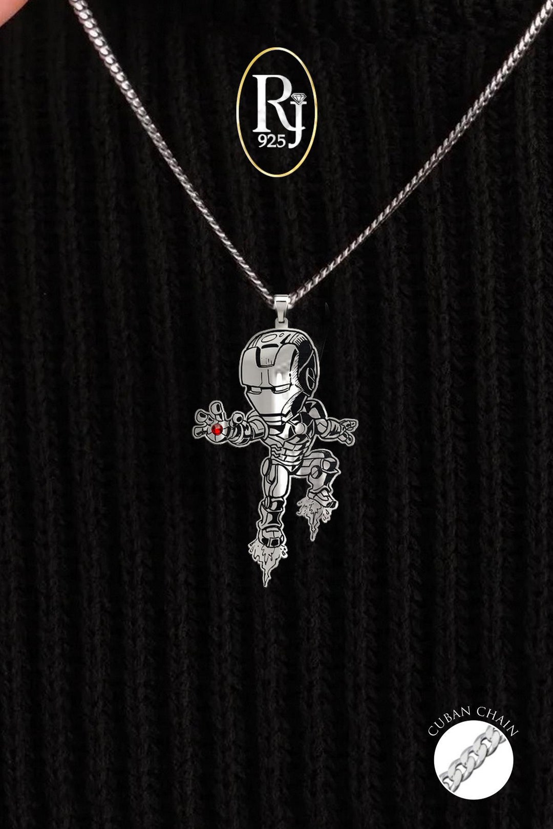 Iron Man Stone Design Cuban Chain Necklace Comic Book Necklace Avengers Movie Necklace Gift ...