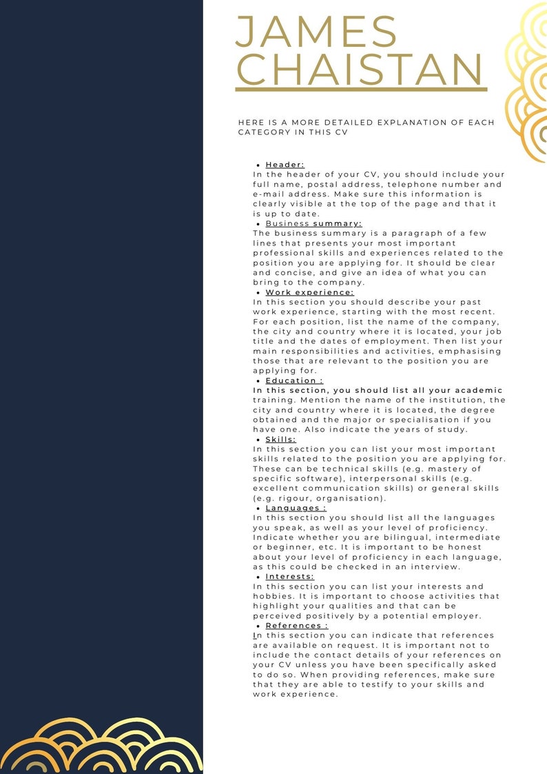 Creative Pdf CV Template With Photo "modern Goldblue", Modern Two-page ...