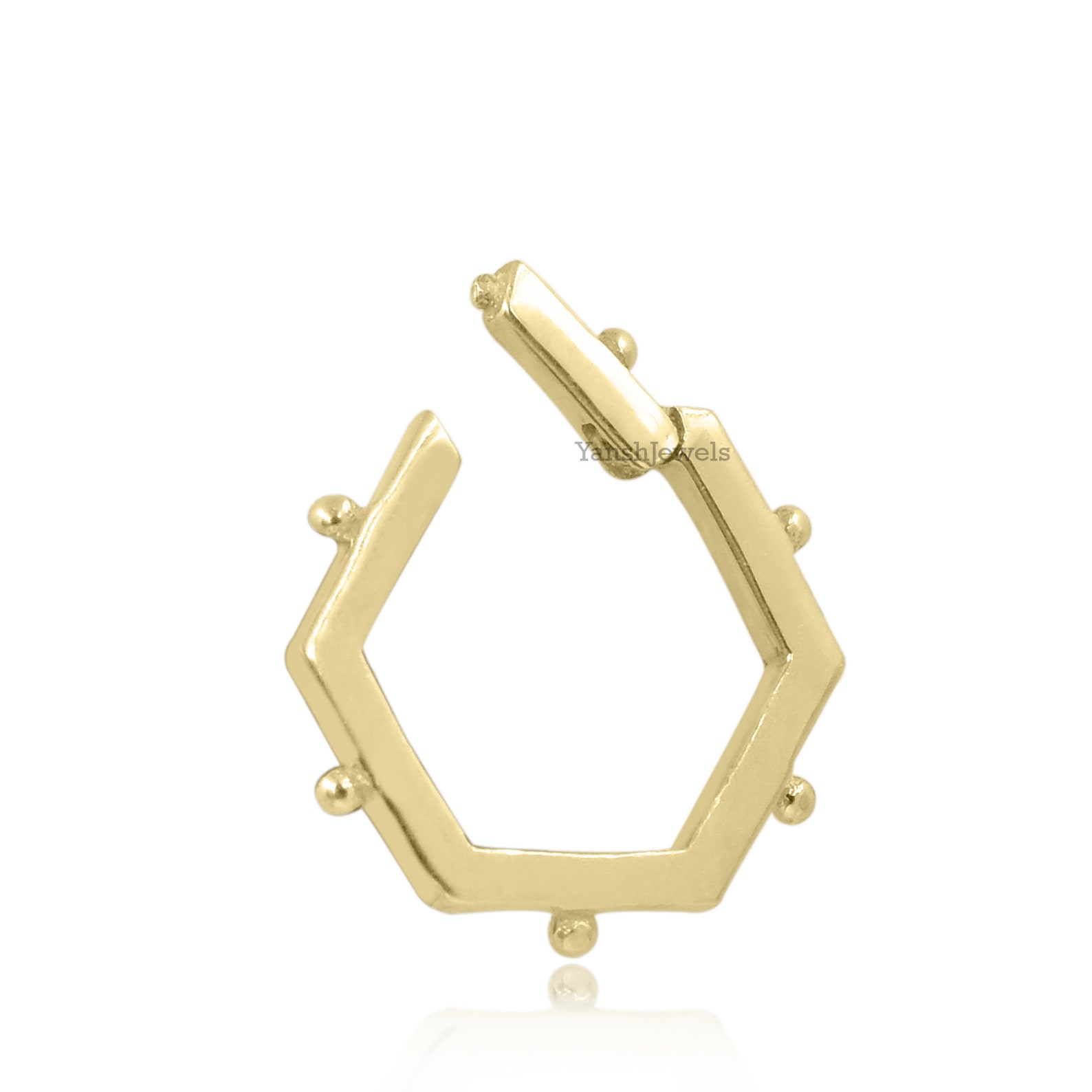 14K Yellow Gold Plated Plain Dotted Hexagon Clasp Lock, Necklace ...