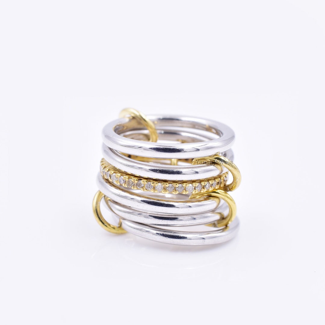 Yellow & Silver Pave Diamond 6 Set Multi Band Ring Jewelry - Etsy