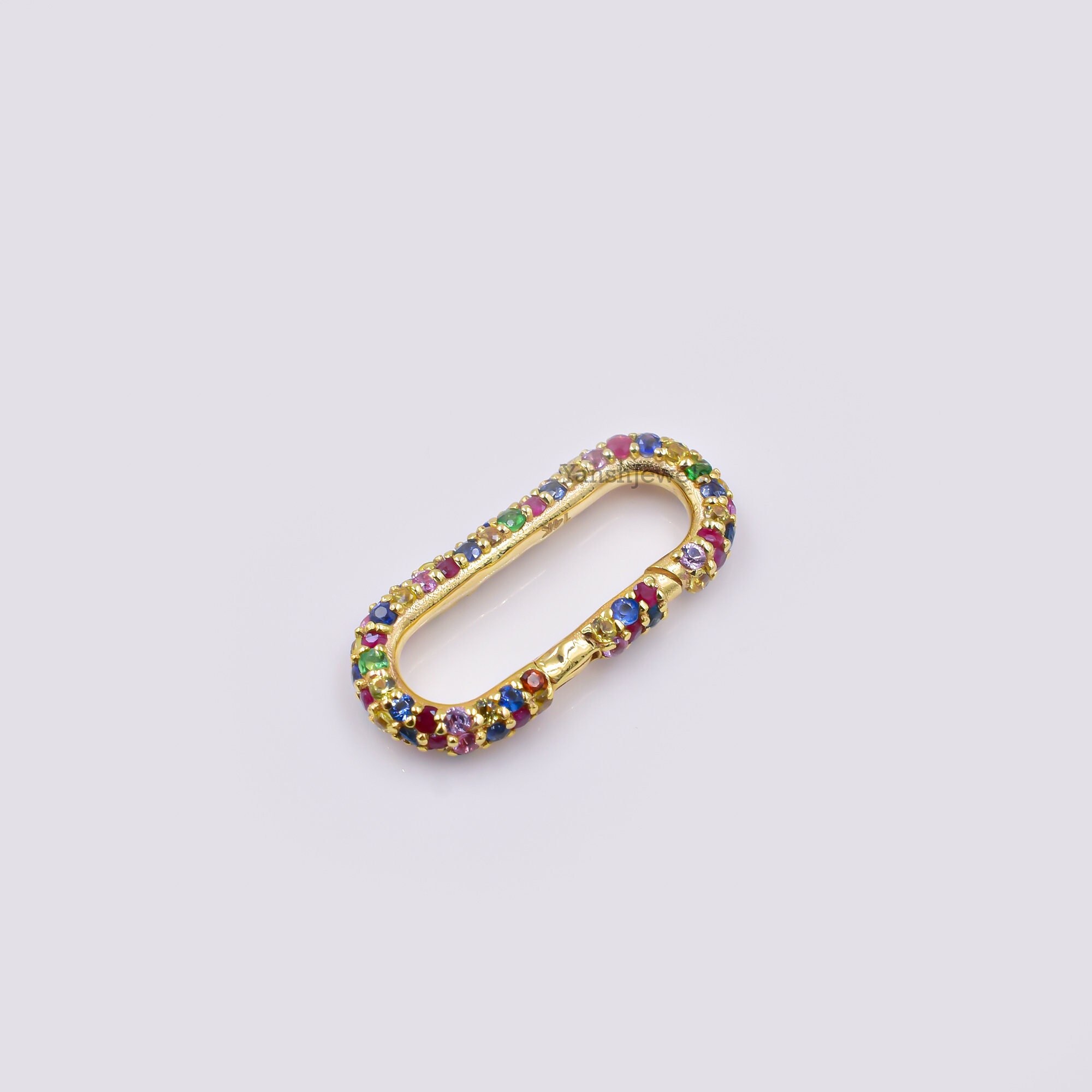 14K Yellow Gold Multi Stone Oval Clasp Lock Jewelry - Etsy