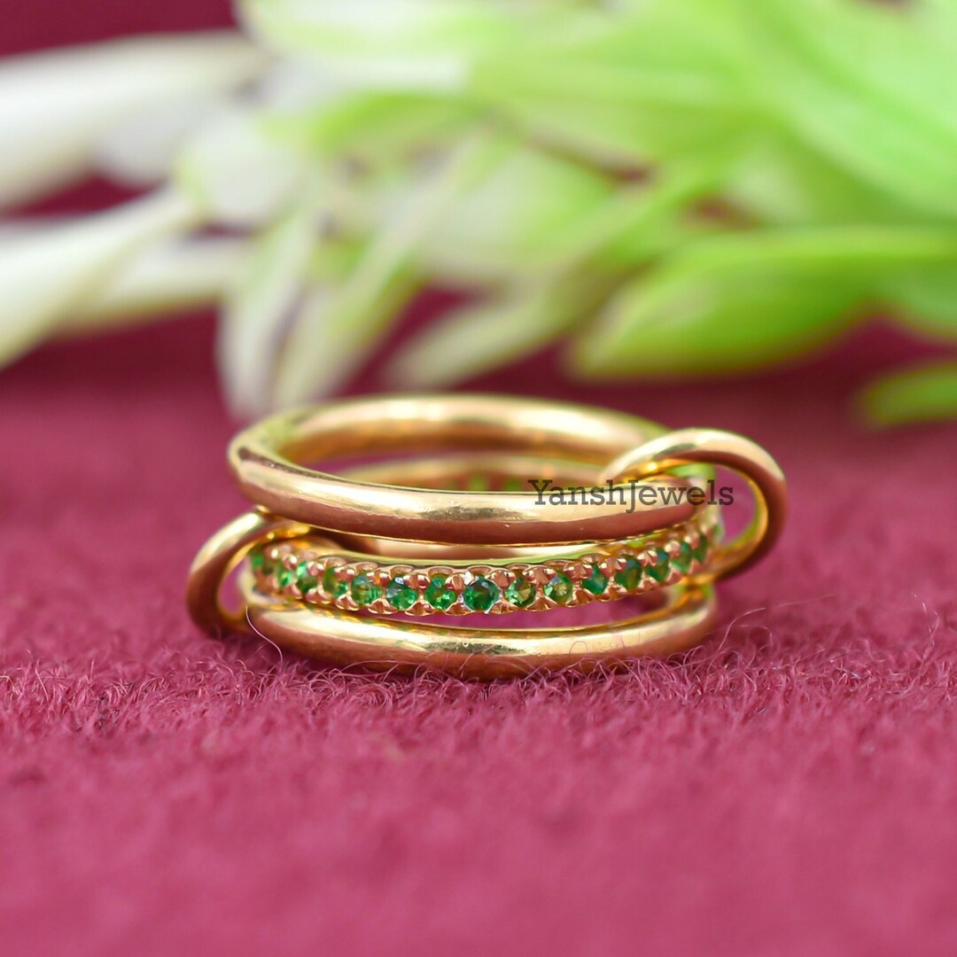New Designer Multi Band Connector Ring Tsavorite Gemstone Stackable ...