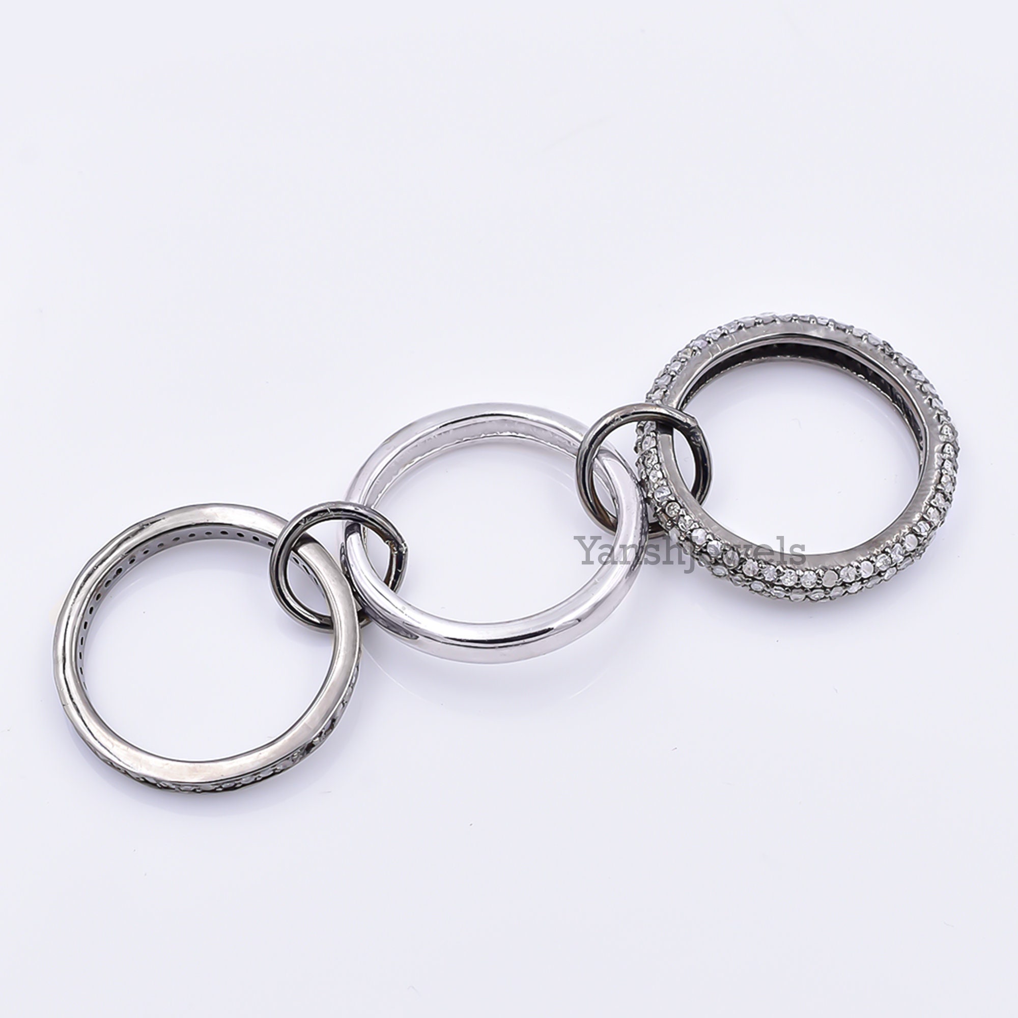 Pave Diamond 3 Set Multi Connector Band Ring Jewelry - Etsy
