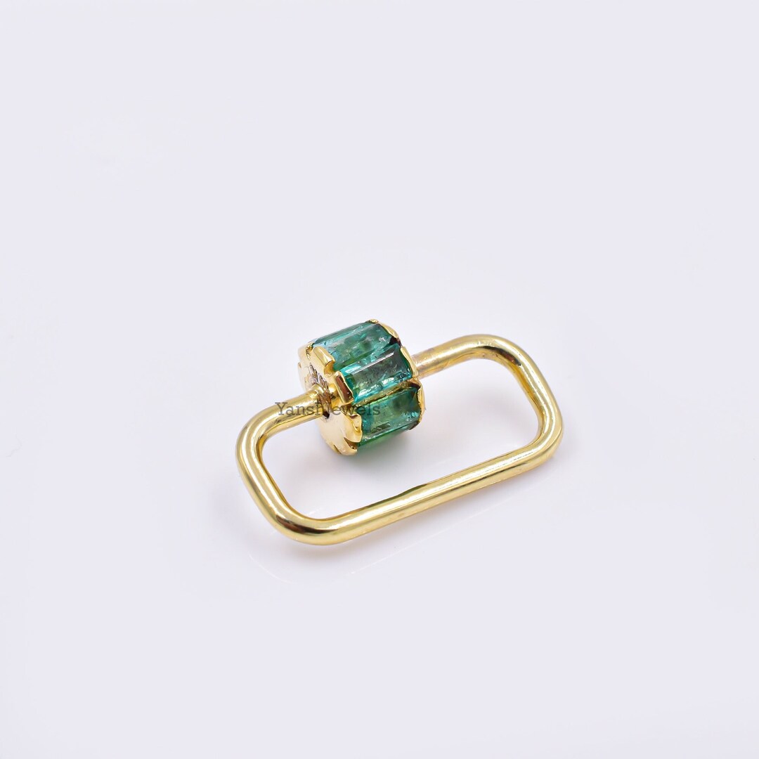 14K Yellow Gold Emerald Baguette Square Carabiner Lock Jewelry - Etsy