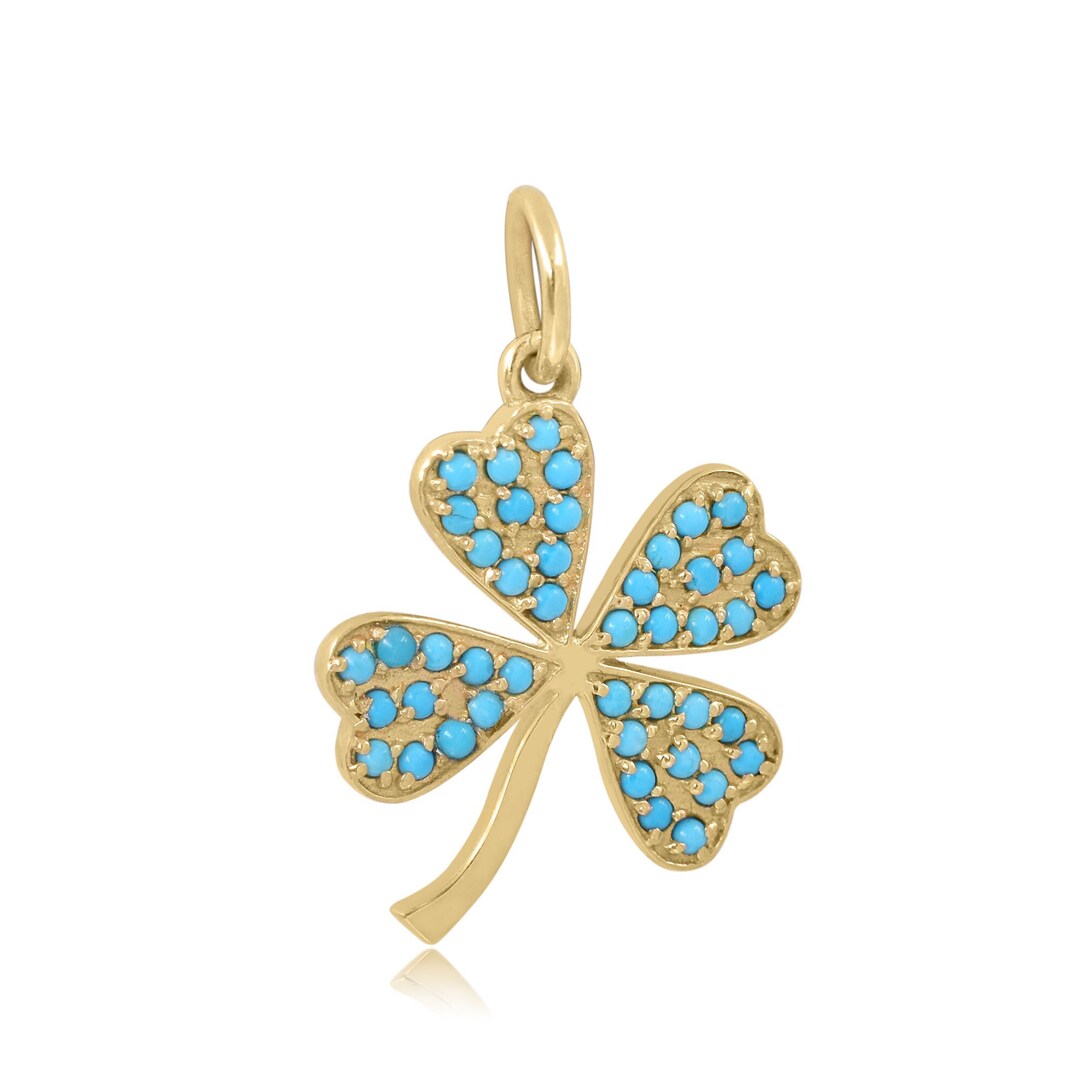 14k Yellow Gold Plated Turquoise Clover Pendant Jewelry - Etsy