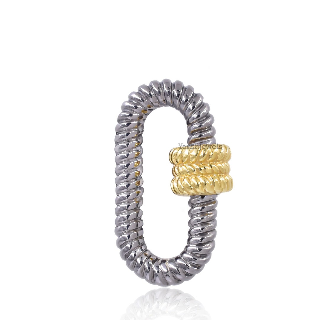 14k Gold Plated Twisted Screw & Gray Wire Carabiner Lock Jewelry - Etsy