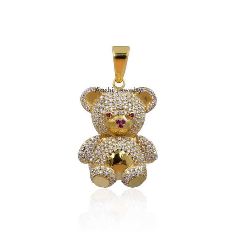 Sterling Silver Teddy Bear Pendant, Moissanite Stone - Etsy