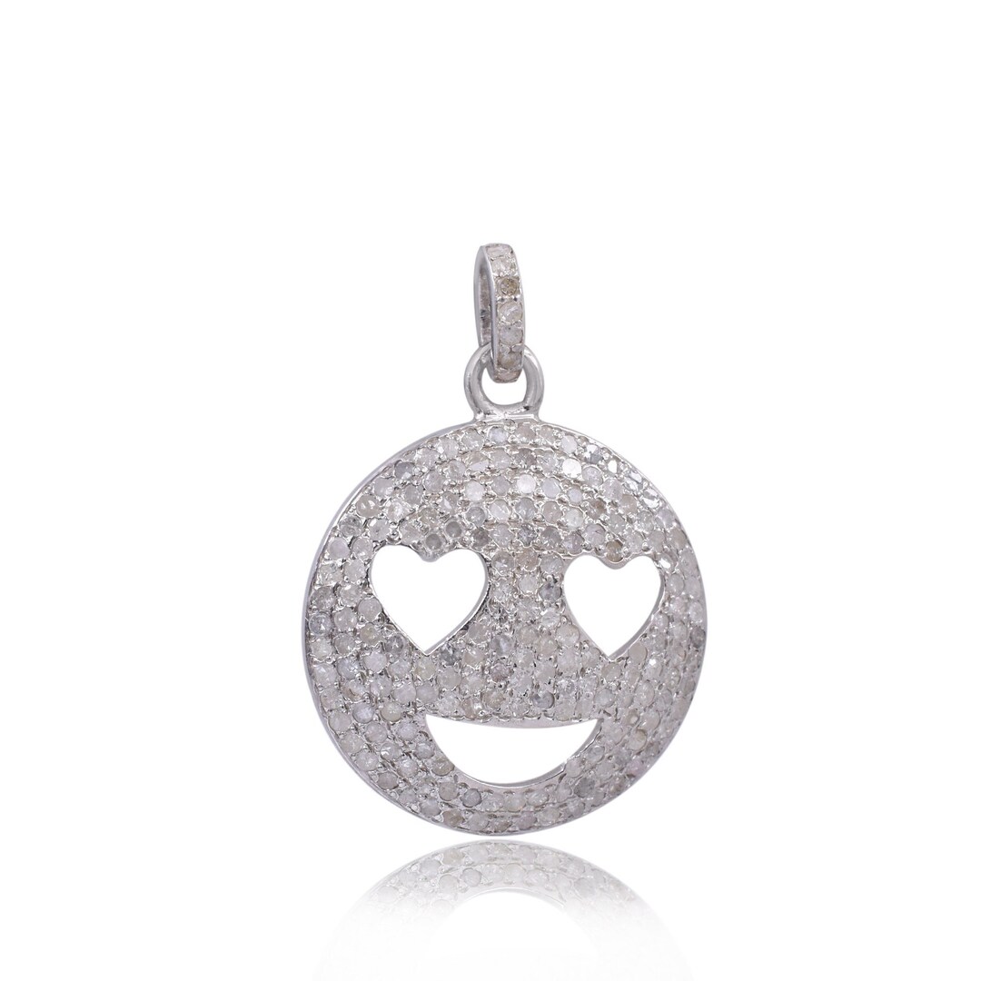 925 Sterling Silver Diamond Smiley Emoji Pendant Jewelry - Etsy