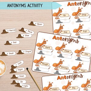 Antonyms Activity Printable Lesson for Kids, Learning English, Word ...
