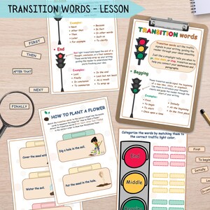 Transition Words Activity Printable, Homeschool Writing Lesson for Kids ...
