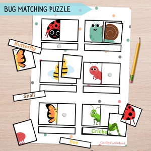 Bug Matching Puzzle Printable, Bugs Worksheets for Toddler, Insects ...