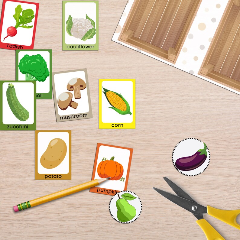 Fruits and Vegetables Flashcards & Sorting Activity, Toddler Matching ...
