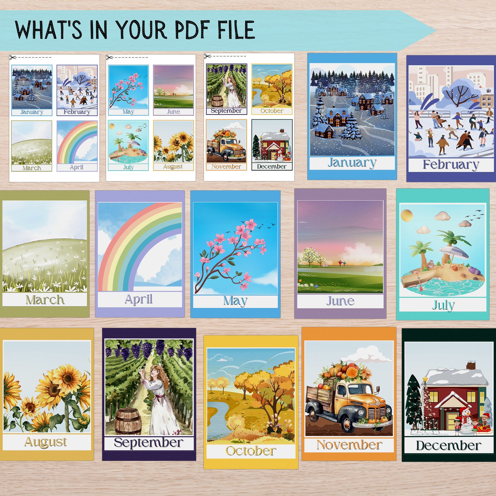 Months of the Year Flash Cards and Posters, Four Seasons Printable ...