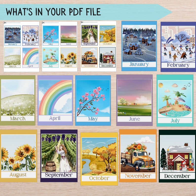 Months of the Year Flash Cards and Posters, Four Seasons Printable ...