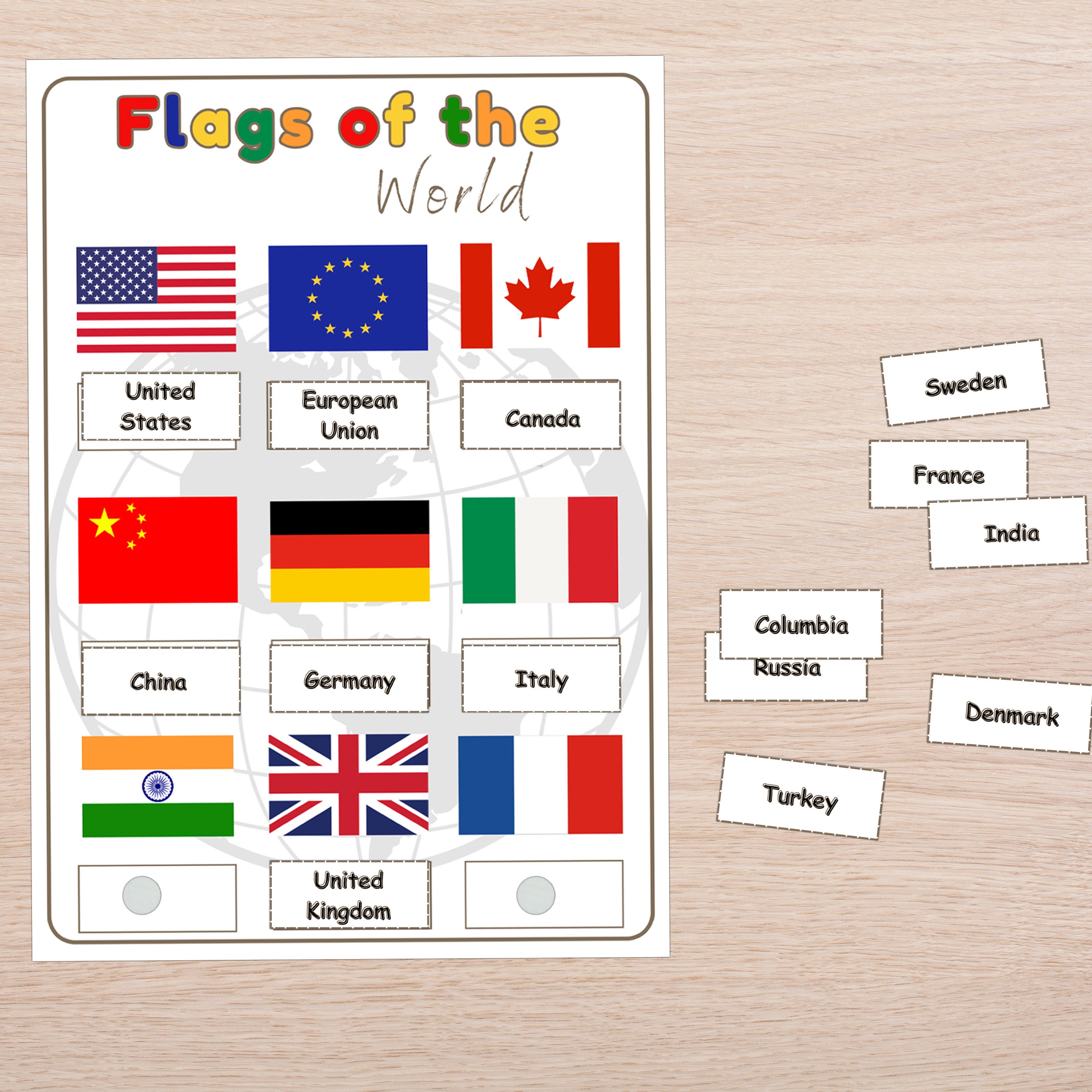 Flags of the World Learning Activity Kids Geography for Kid - Etsy