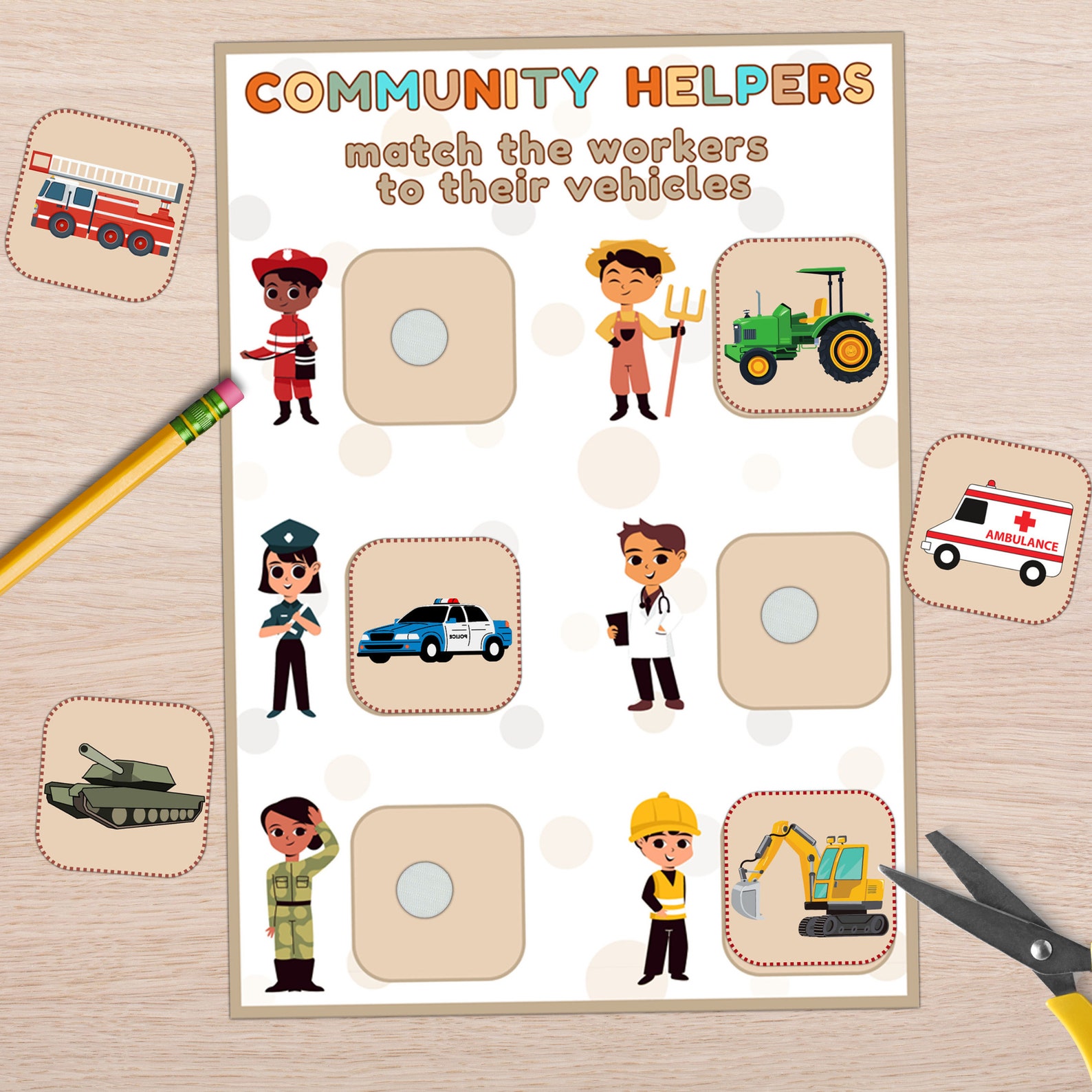 Community Helpers Learning Binder, Dress up and Matching Game ...