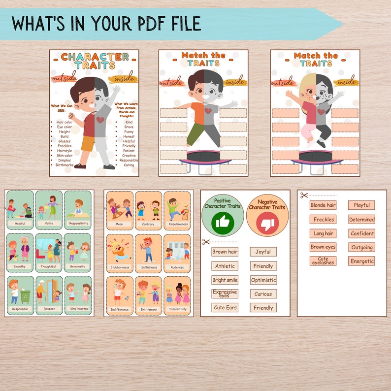 Physical & Character Traits Activity Flashcards Kids How to - Etsy