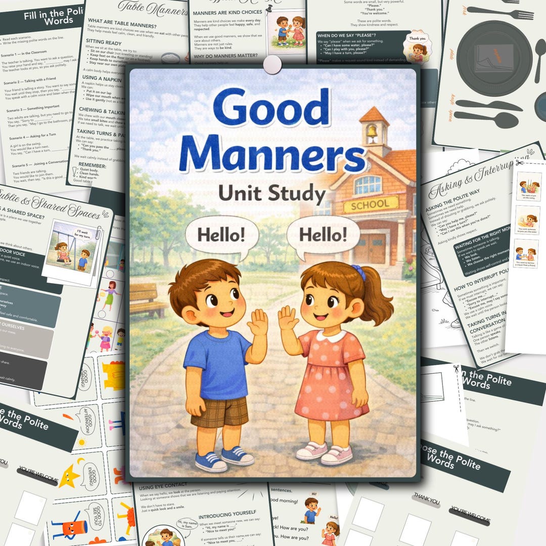 Good Manners Unit Study for Kids Printable | Social Skills Activities ...