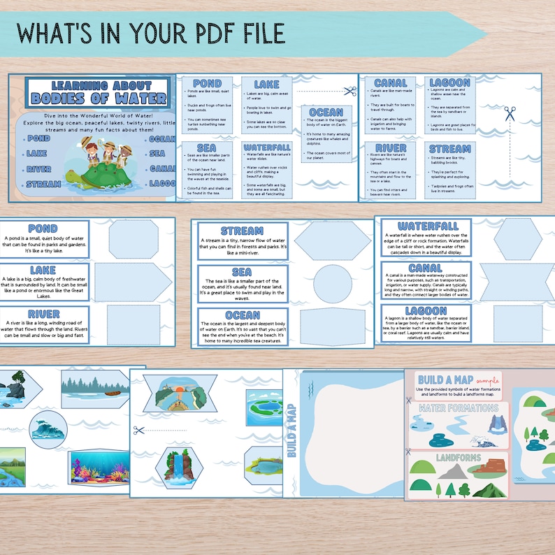 Bodies of Water Learning Kit: Flashcards & Matching Game (PDF Download ...