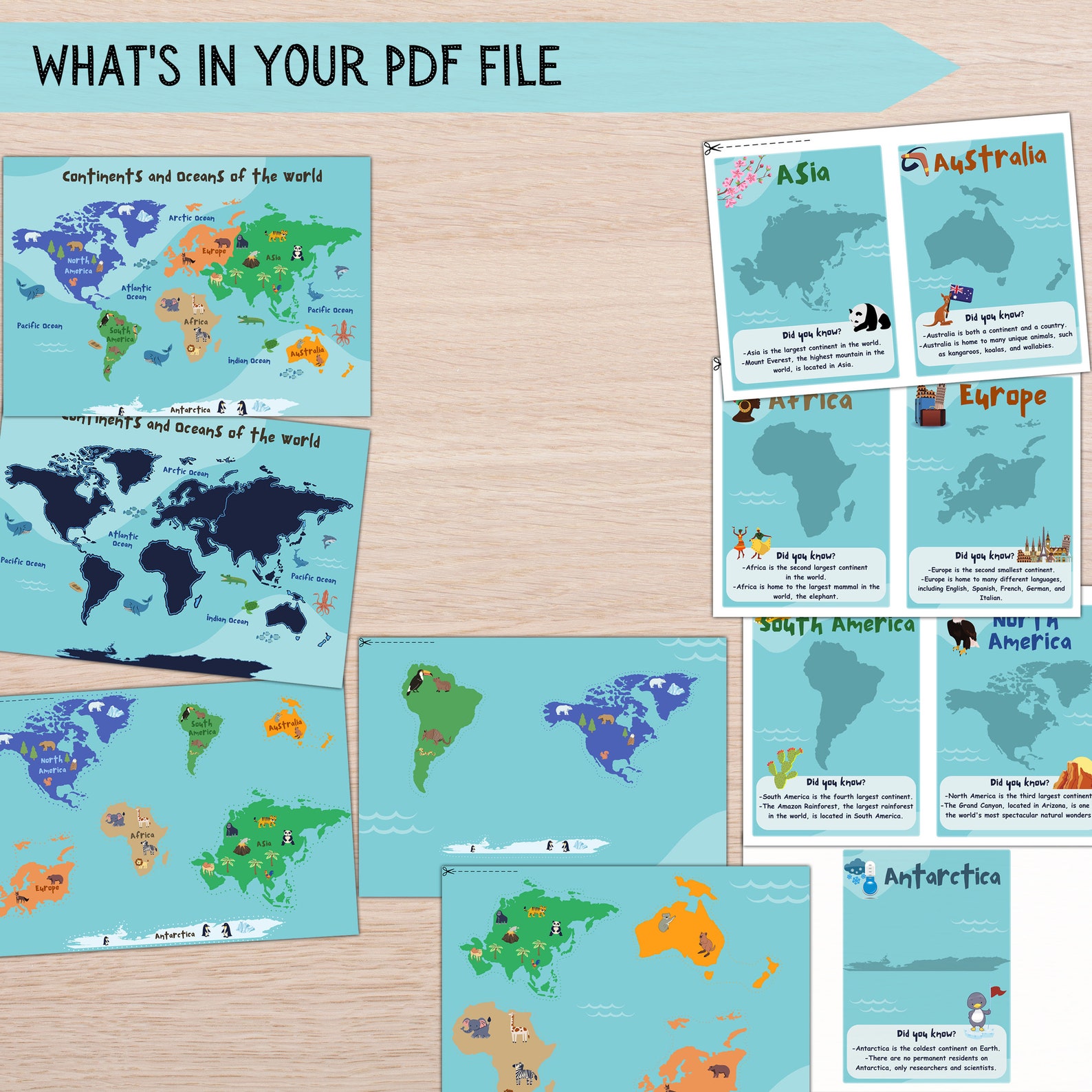 Continents Activity & Flashcards: Geography Learning, World Map ...