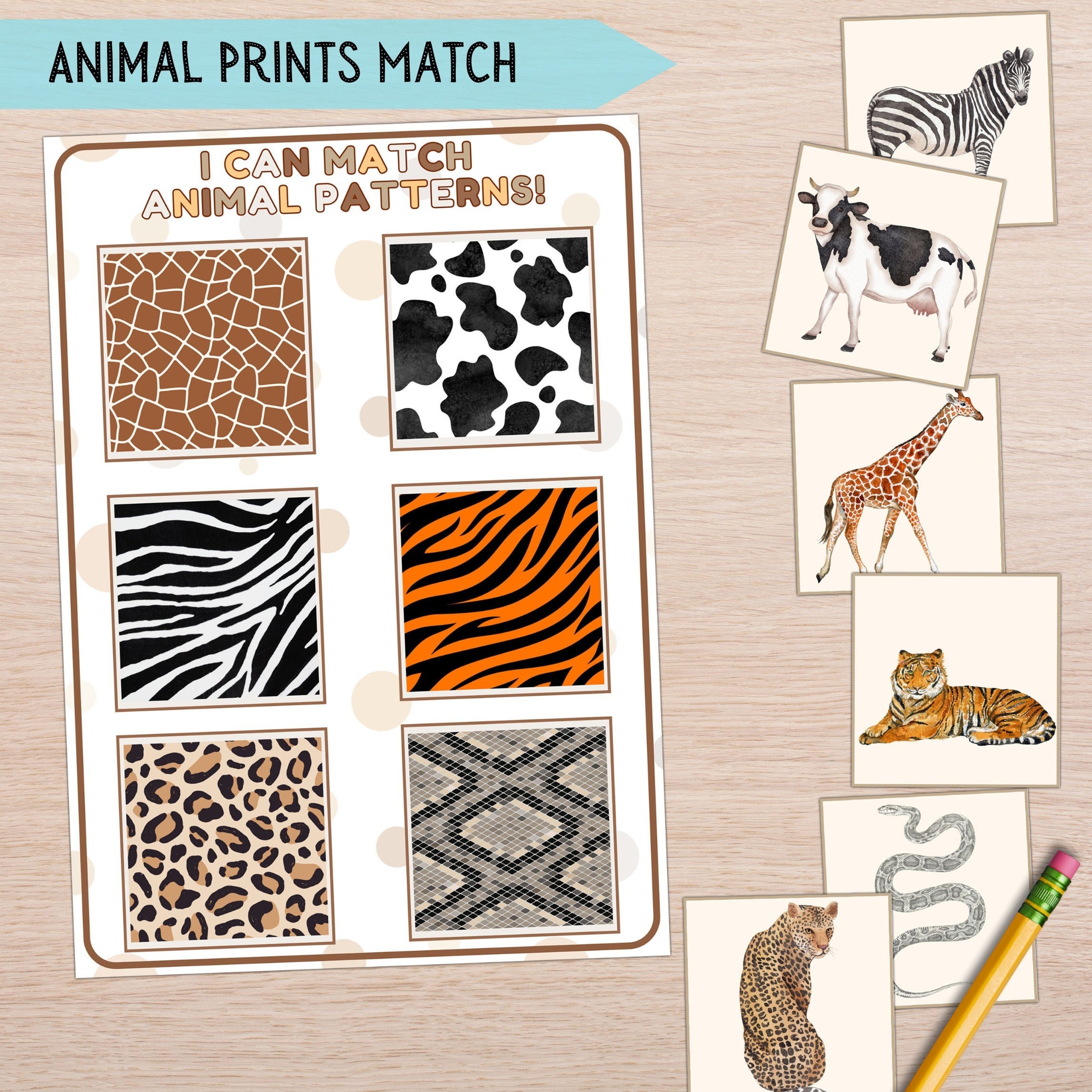 Animal Pattern Matching, Busy Book Activity Page Toddler, Animals Unit ...