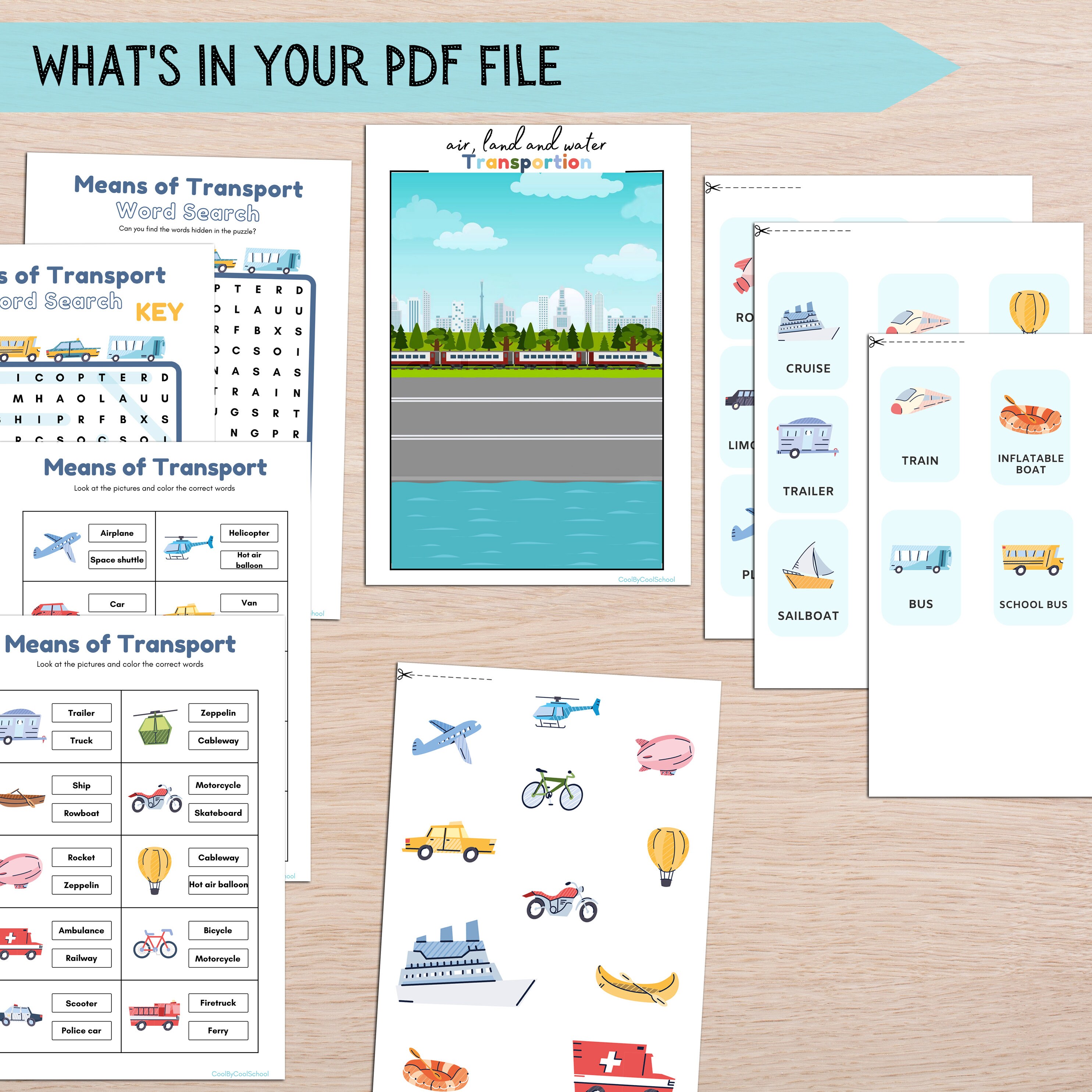 Means of Transportation Worksheets, Vehicles Flashcards, Transport Busy ...