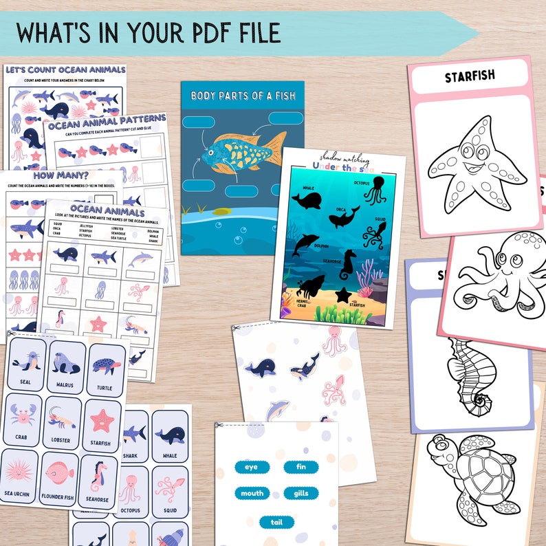 Ocean Animals Activity & Flashcards, Under the Sea Worksheets for Kids ...