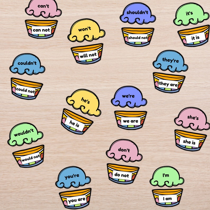 Vocabulary Activity for Kids, Contractions/ Contracted Words Matching ...