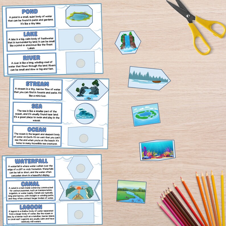 Bodies of Water Learning Kit: Flashcards & Matching Game (PDF Download ...