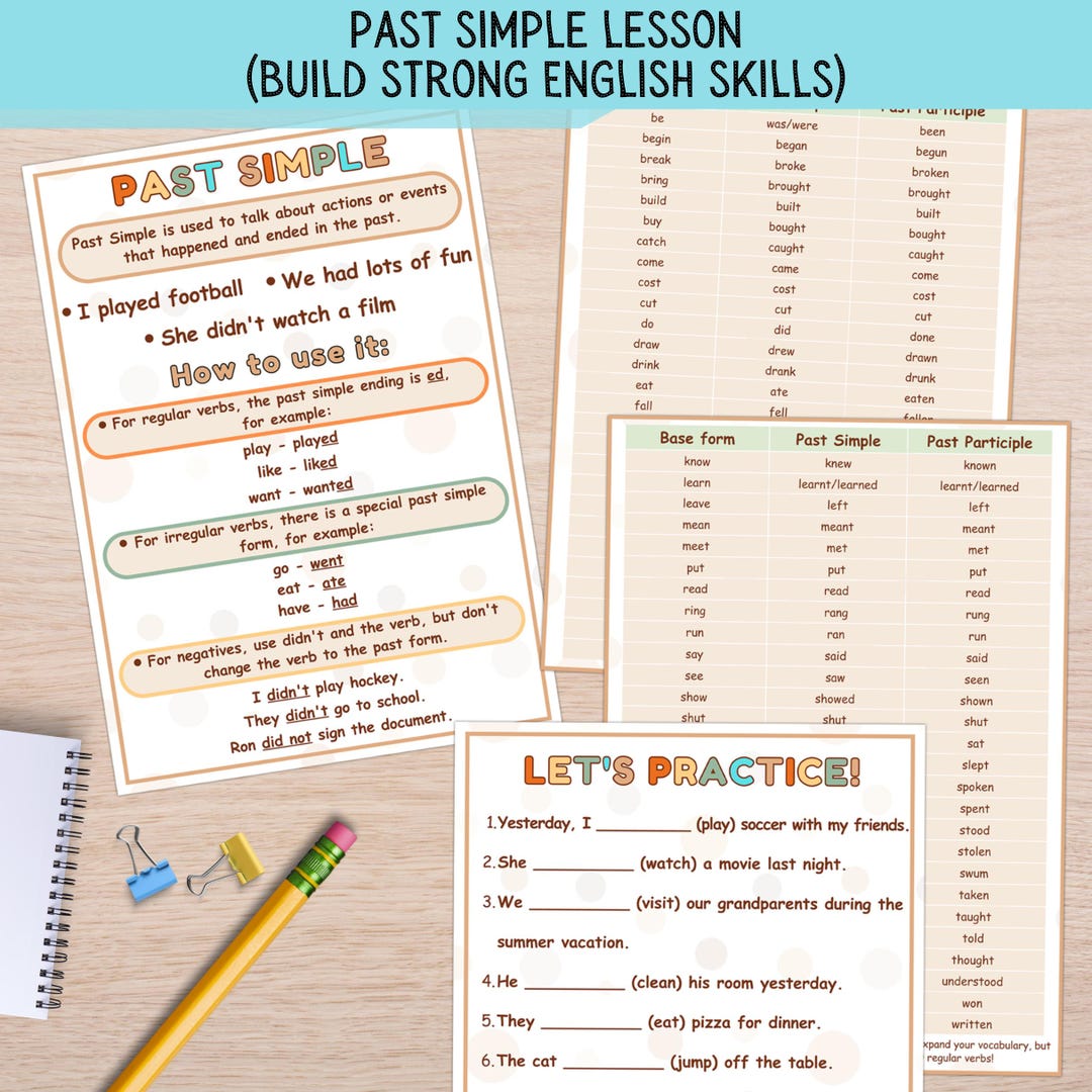 Past Tense Verbs English Grammar Printable: Homeschool Lesson (PDF ...