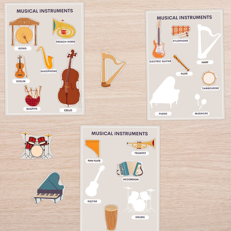 Music Instruments Activity Kit: Flashcards, Matching Game (printable ...