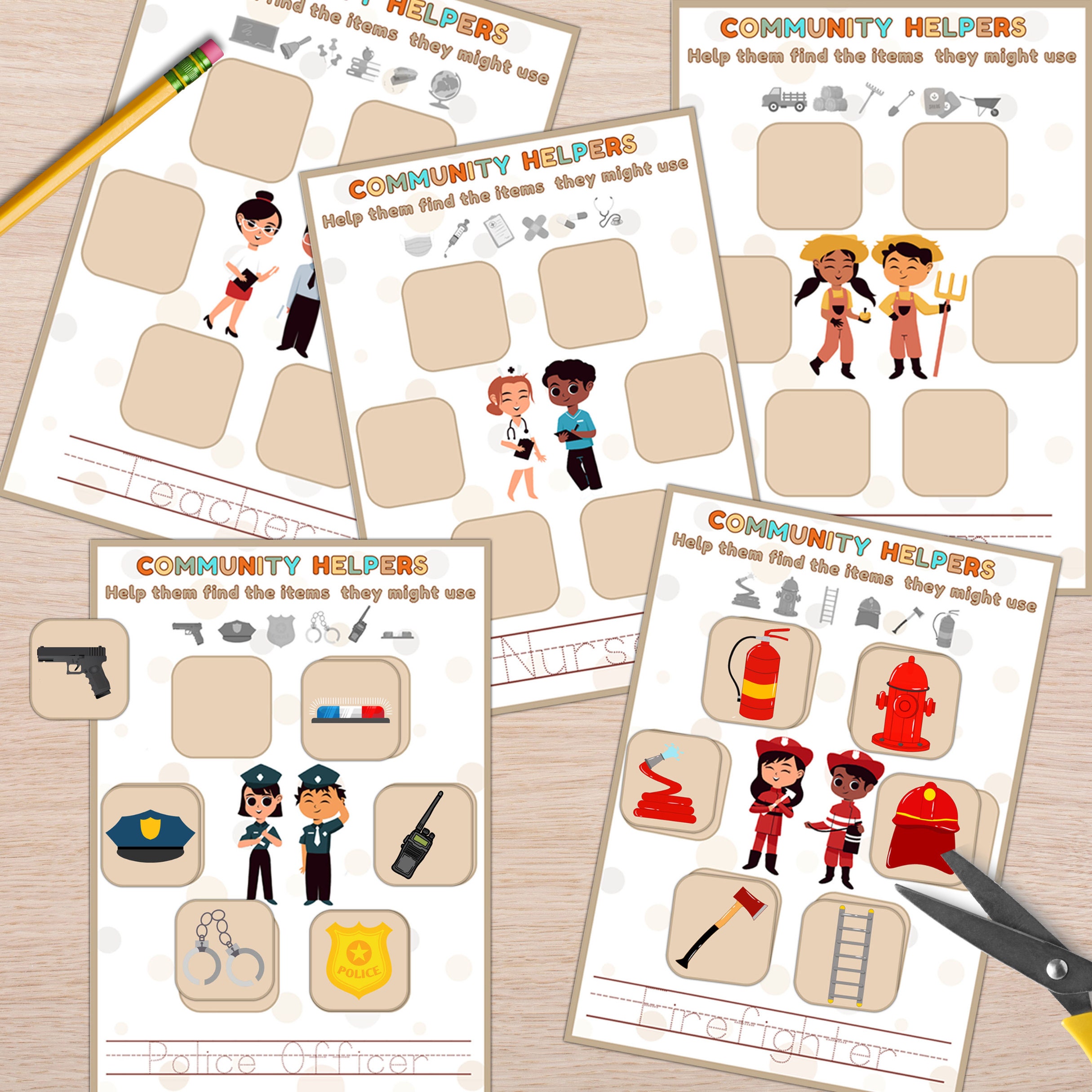 Community Helpers Learning Binder, Dress up and Matching Game ...