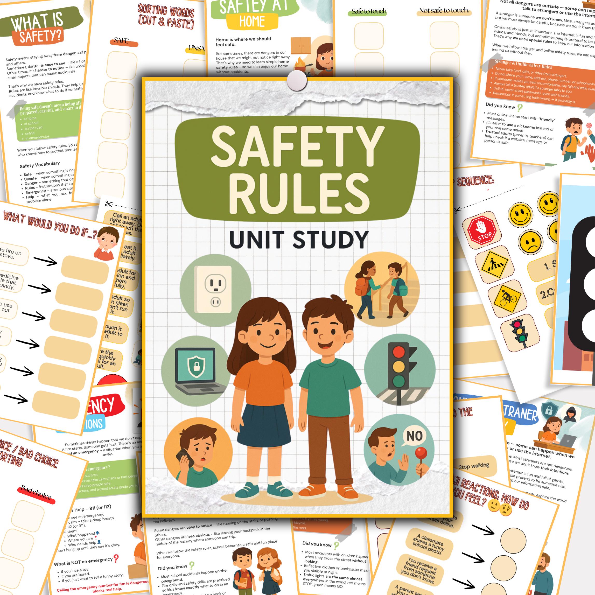 Safety Rules Unit Study | Kids Safety Worksheets | Home, School, Road ...