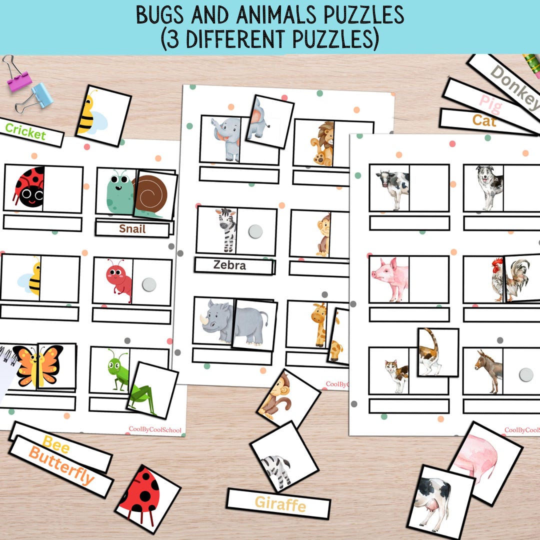 Insects & Animals Matching Puzzle: Montessori Learning Activity (PDF ...