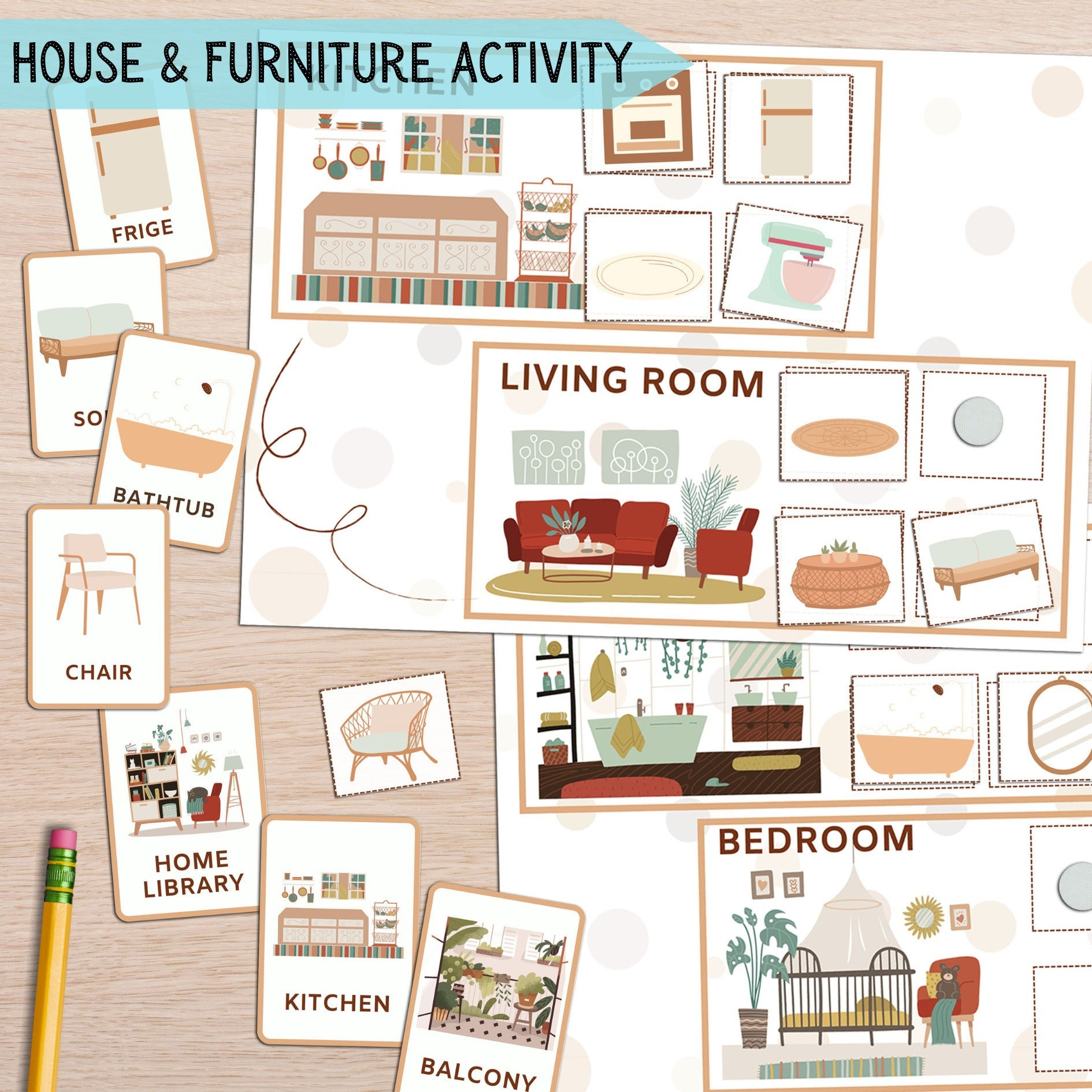 Montessori House & Furniture Flashcards: English Vocabulary Activity ...
