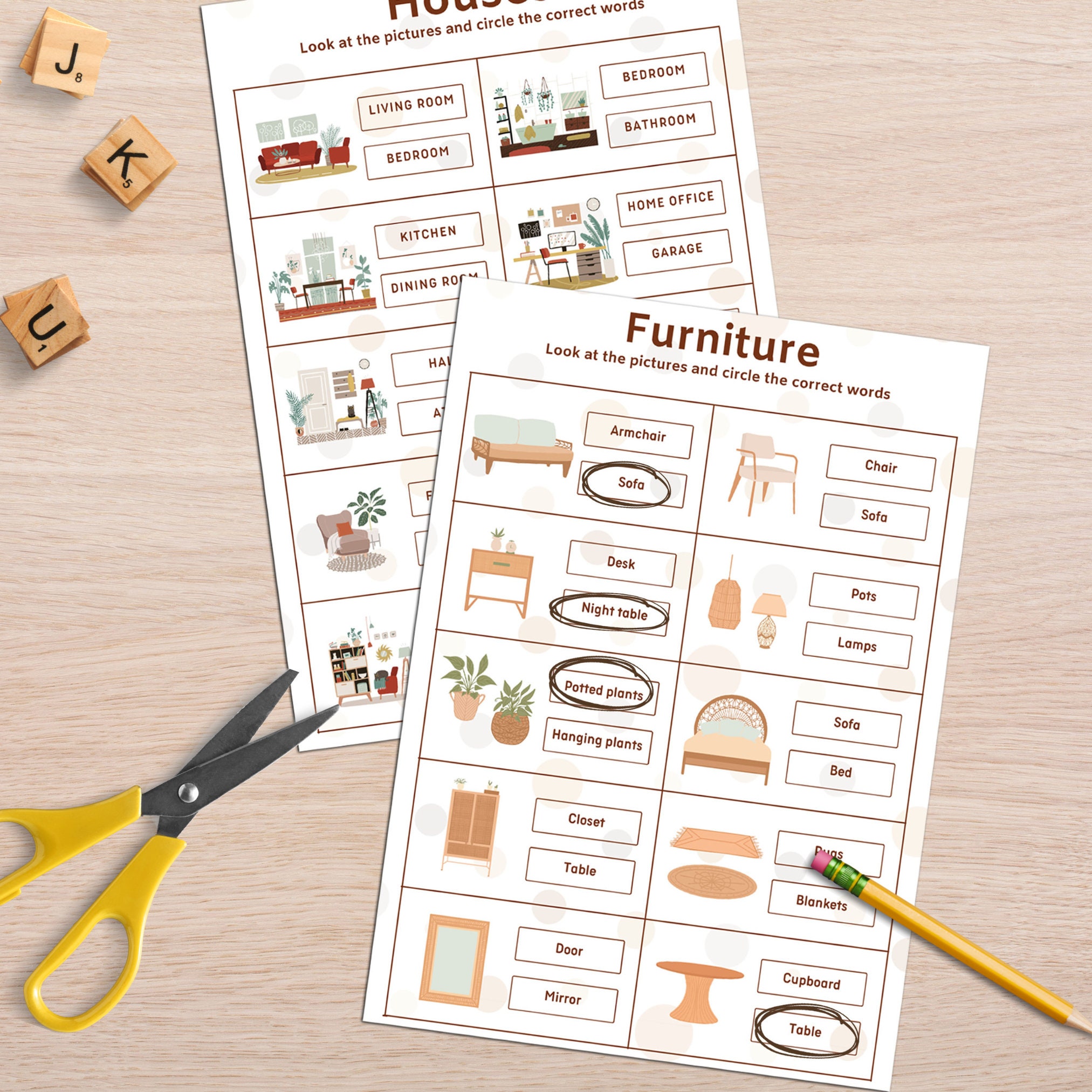 Montessori House & Furniture Flashcards: English Vocabulary Activity ...