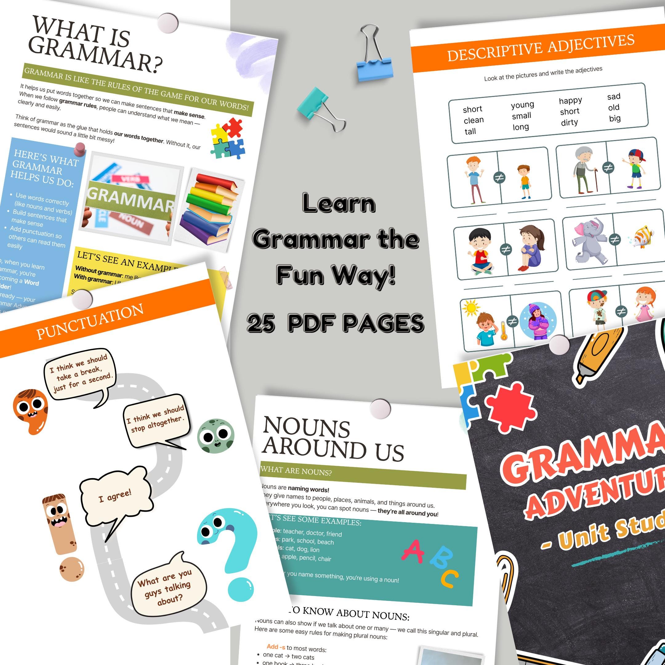 Grammar Adventure Unit Study | Early English Grammar Printables for ...