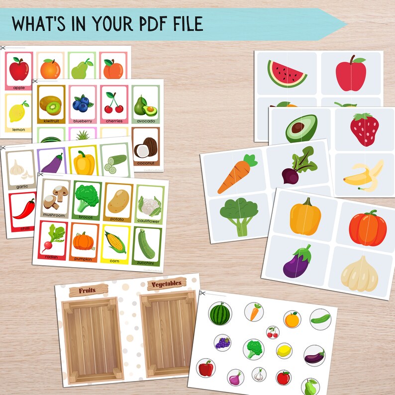 Fruits and Vegetables Flashcards & Sorting Activity, Toddler Matching ...