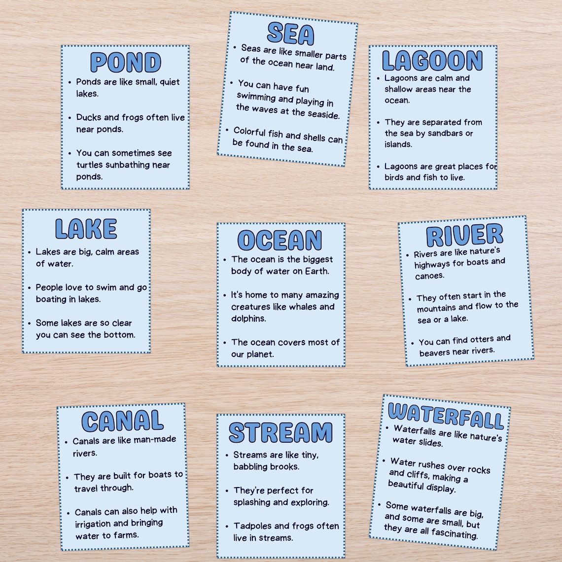 Bodies of Water Learning Kit: Flashcards & Matching Game (PDF Download ...