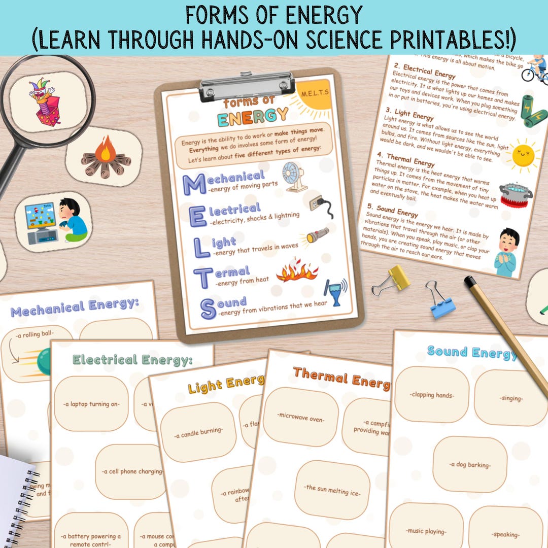 Forms of Energy Sorting Activity: Montessori Science Worksheet (PDF ...