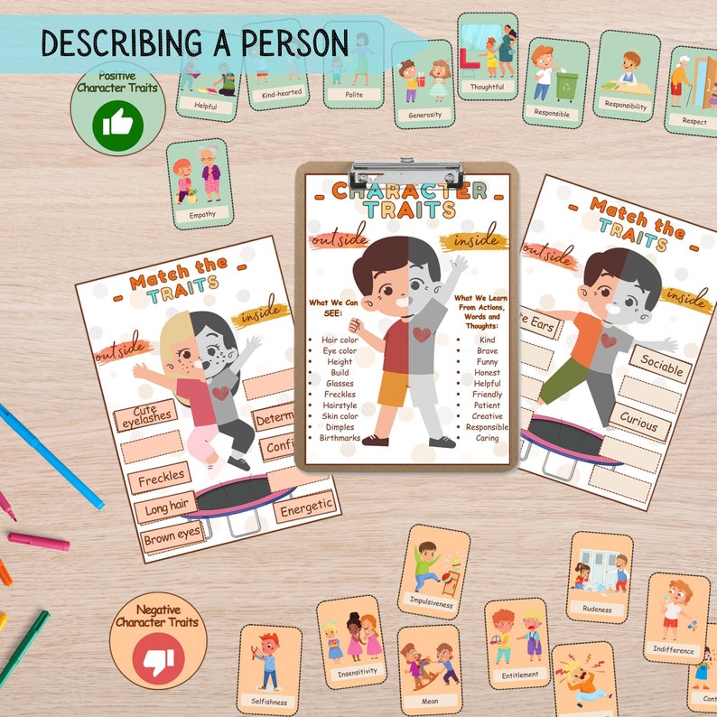 Physical & Character Traits Activity Flashcards Kids How to - Etsy