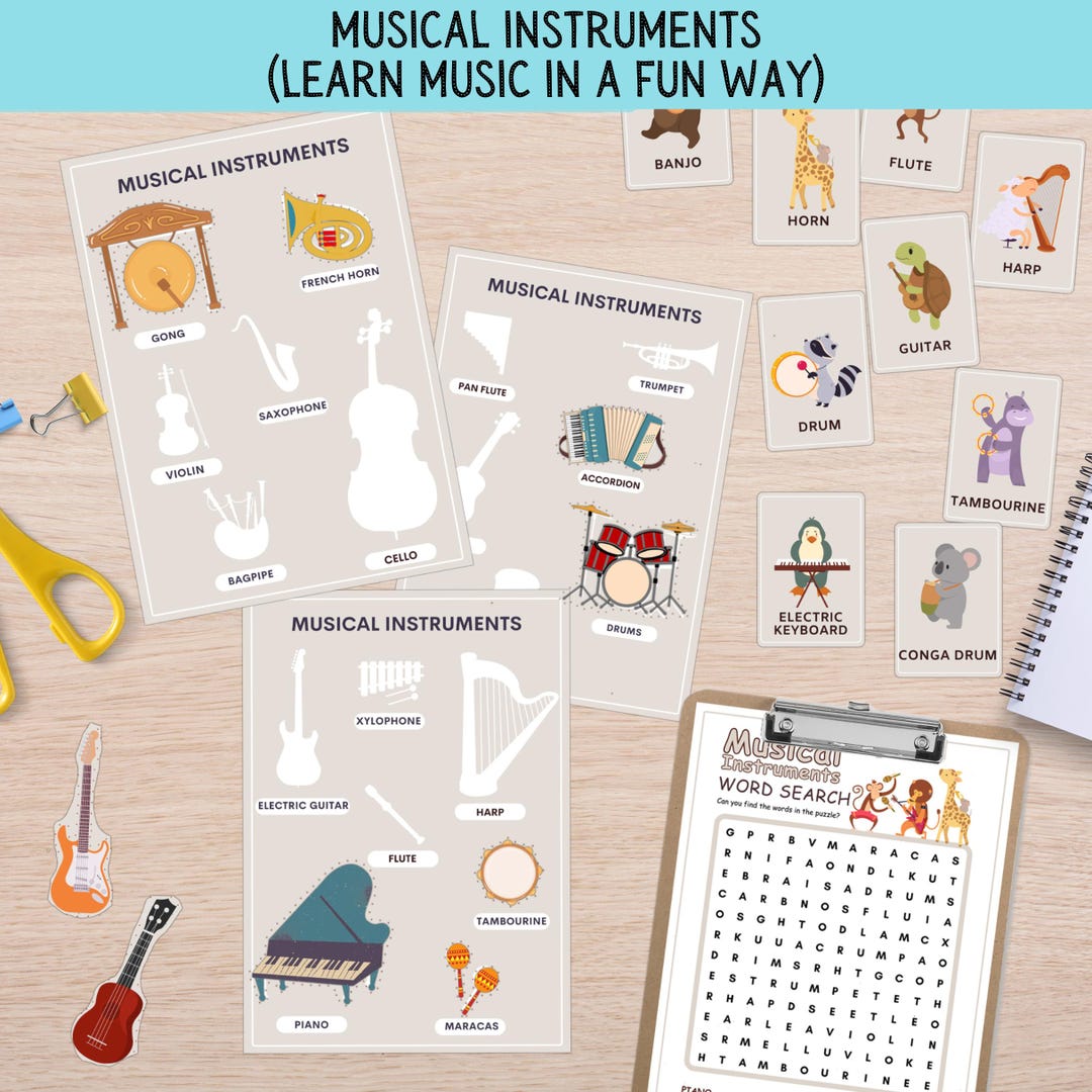 Music Instruments Activity Kit: Flashcards, Matching Game (printable ...