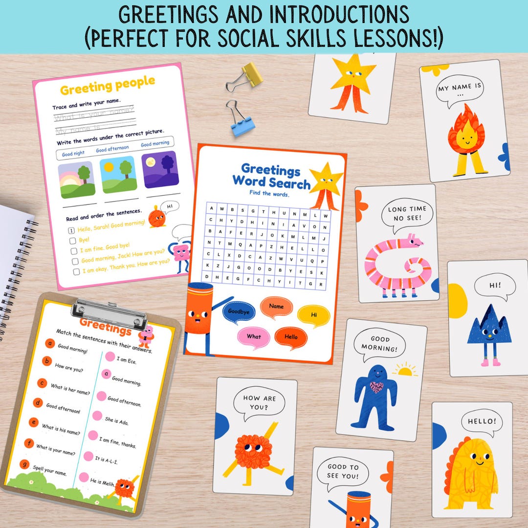 Greetings & Introductions Flashcards: Montessori Communication Skills ...