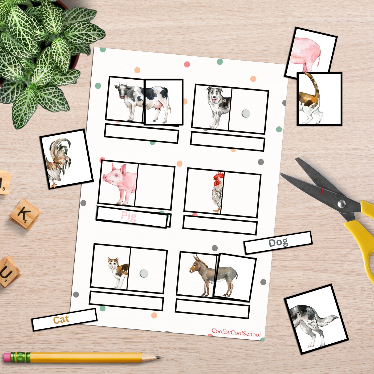 Printable Farm Animals Matching Puzzle, Animals Montessori Printable ...