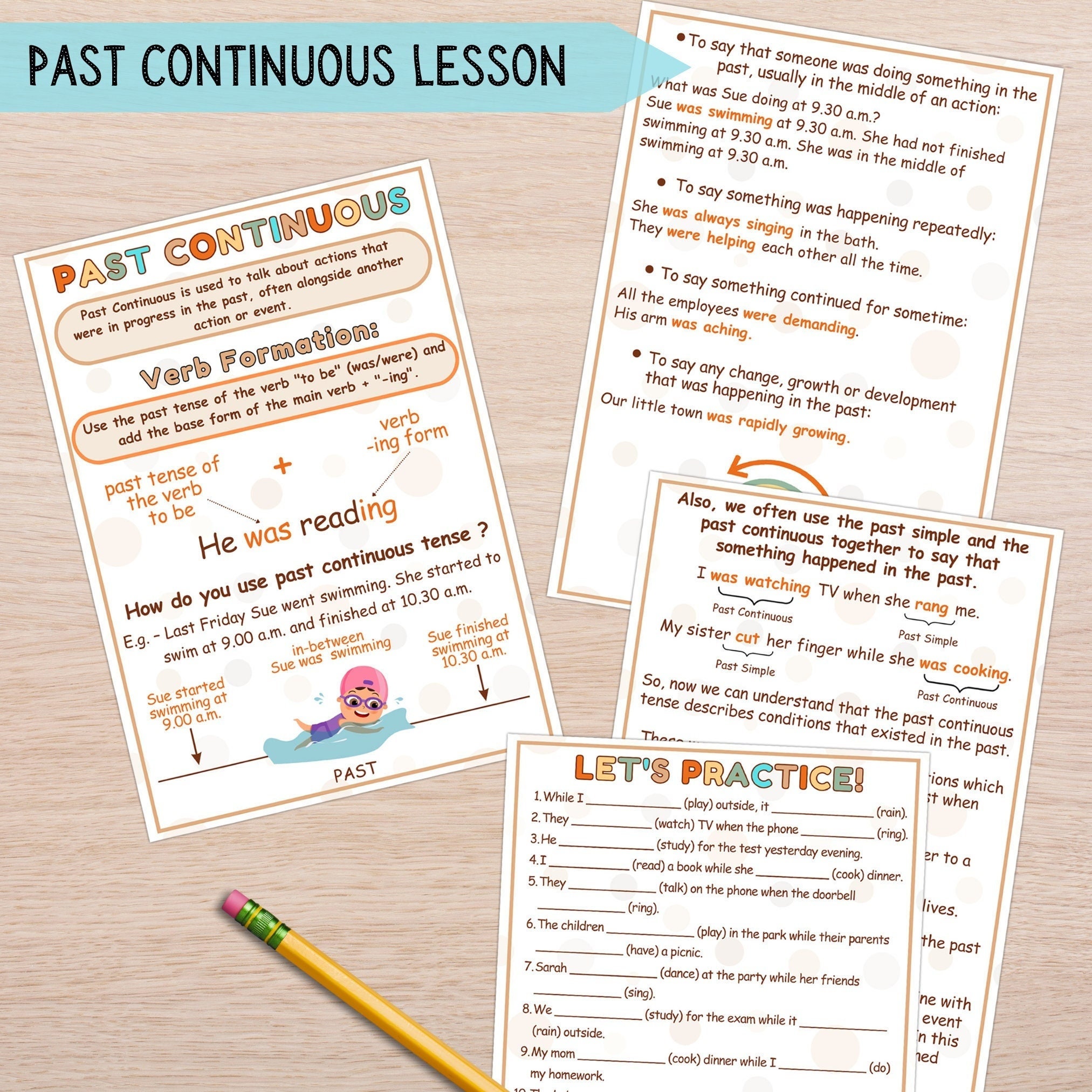 Past Continuous Lesson & Worksheets for Kids, Learning Ing Verbs ...
