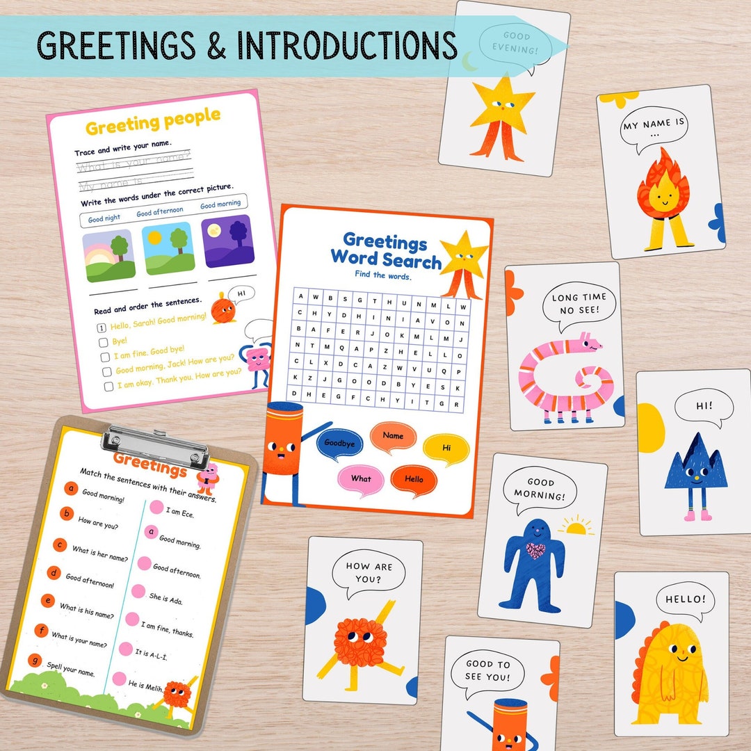 Greetings and Introductions Flashcards for Kids, Montessori ...
