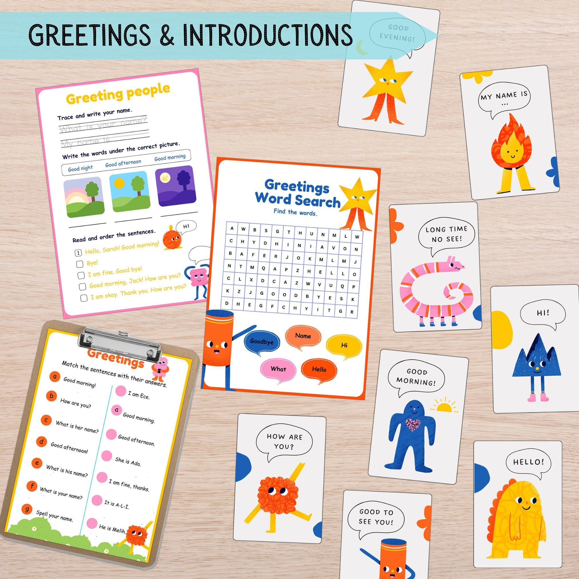 Greetings and Introductions Flashcards for Kids, Montessori ...