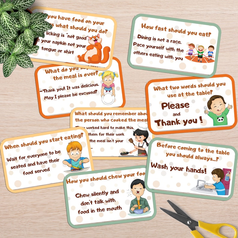 Kids' Table Manners Flashcards: Dining Etiquette Learning (PDF Download ...
