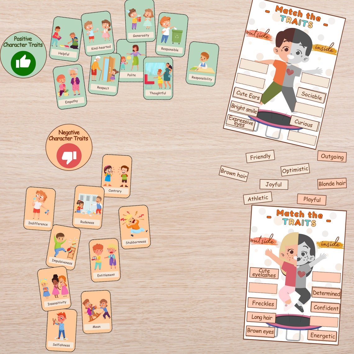 Physical & Character Traits Activity Flashcards Kids How to - Etsy